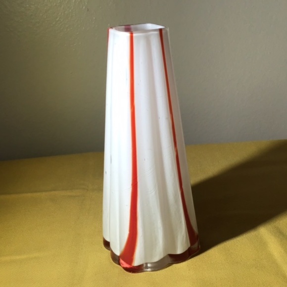 Accents | Vintage White With Red Stripe Glass Vase | Poshmark